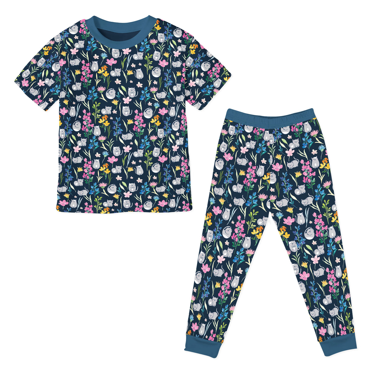 Presale Clawed Meownet Floral Cats Two Piece Bamboo Pajamas Set ...